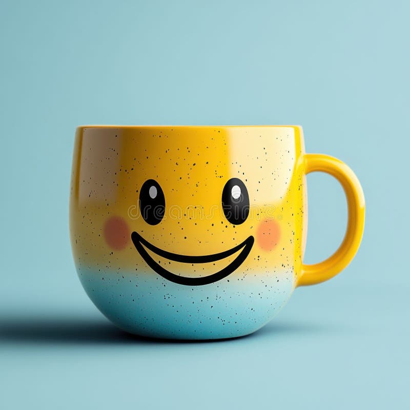 Cute Ceramic Mug with a Smiling Face Stock Illustration - Illustration ...