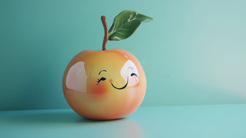Cute Ceramic Peach with Smiling Face on Light Teal Background Stock ...