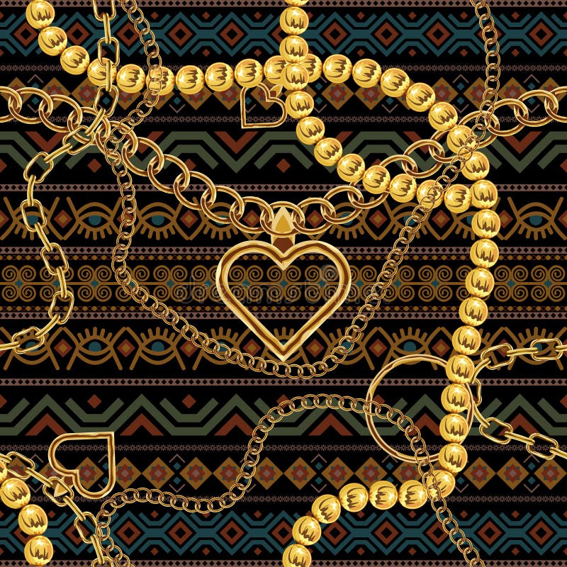 Cute Chain Texture Seamless with African Ornaments. Flat and Solid ...