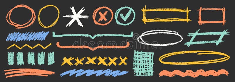 Cute Chalk Pencil Emphasis Squiggles Vector Set. Crayon Scribble ...