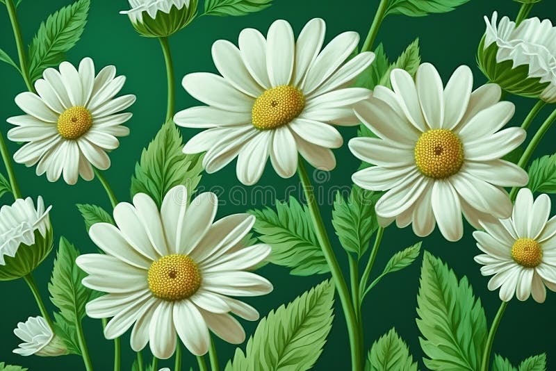 Cute Chamomile Illustrated Pattern Illustration Generative AI Stock ...