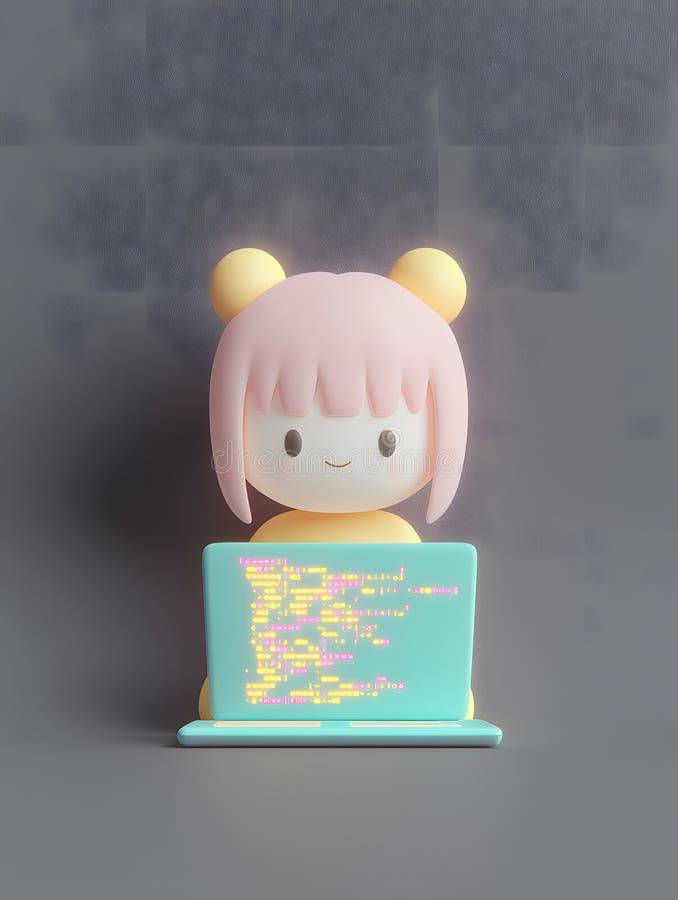 Cute Character Coding on a Laptop Stock Illustration - Illustration of ...