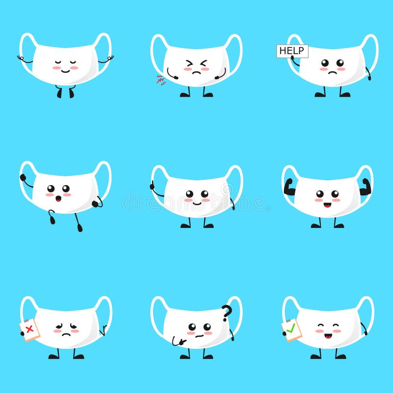 Cute Character Face Mask Set Bundle. Vector Illustration Flat Cartoon ...