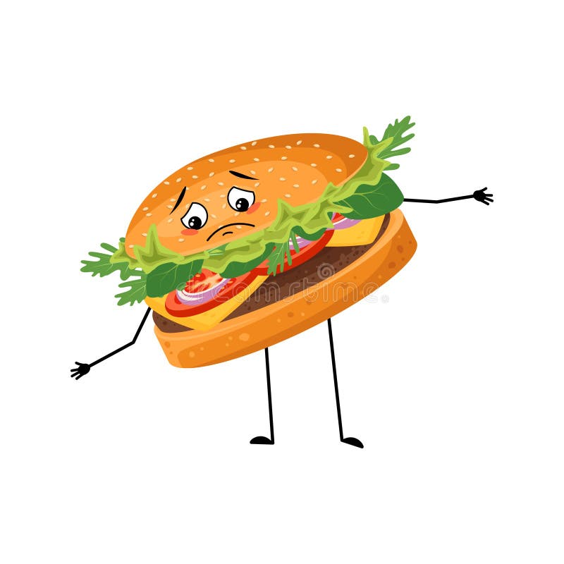 Cute Character Hamburger with Crying and Tears Emotion Stock ...