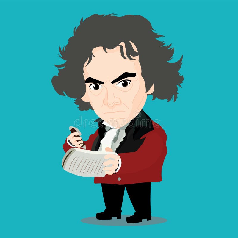 Cute Character of Ludwig Van Beethoven in Red Suit Stock Vector ...