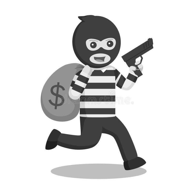 Thief Character Profession Design Vector Black and White Stock Vector ...