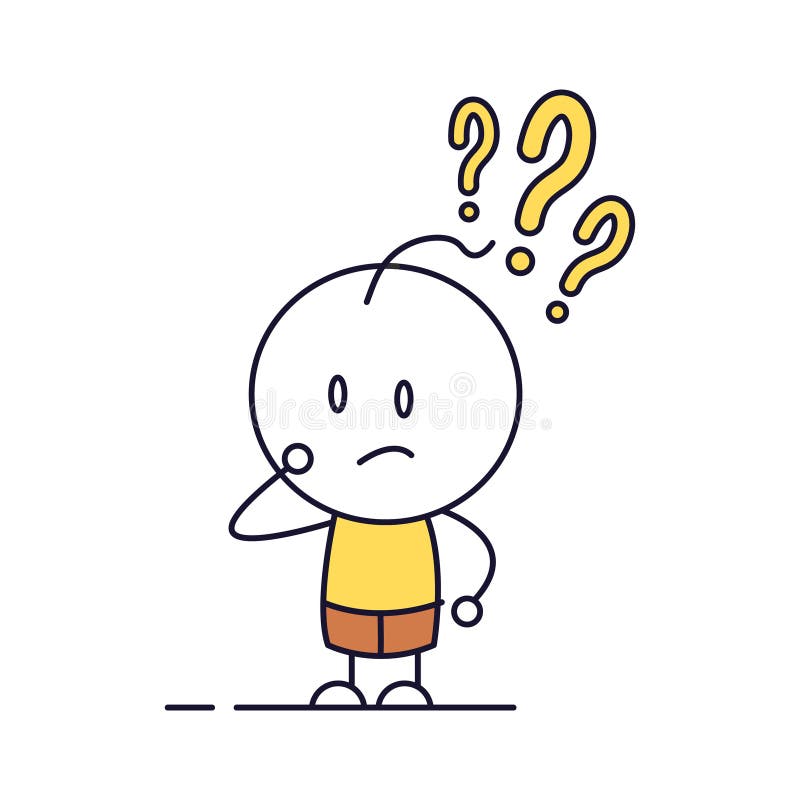 Little Character is Thinking Under Question Marks. Doubts and Questions ...