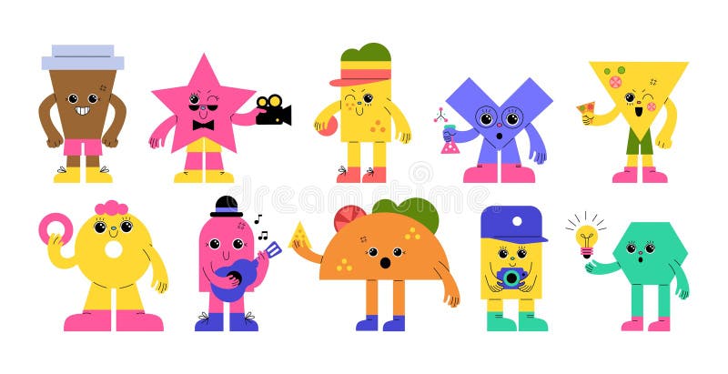 Cute Character. Simple Cartoon Expression Design, Abstract Faces of ...