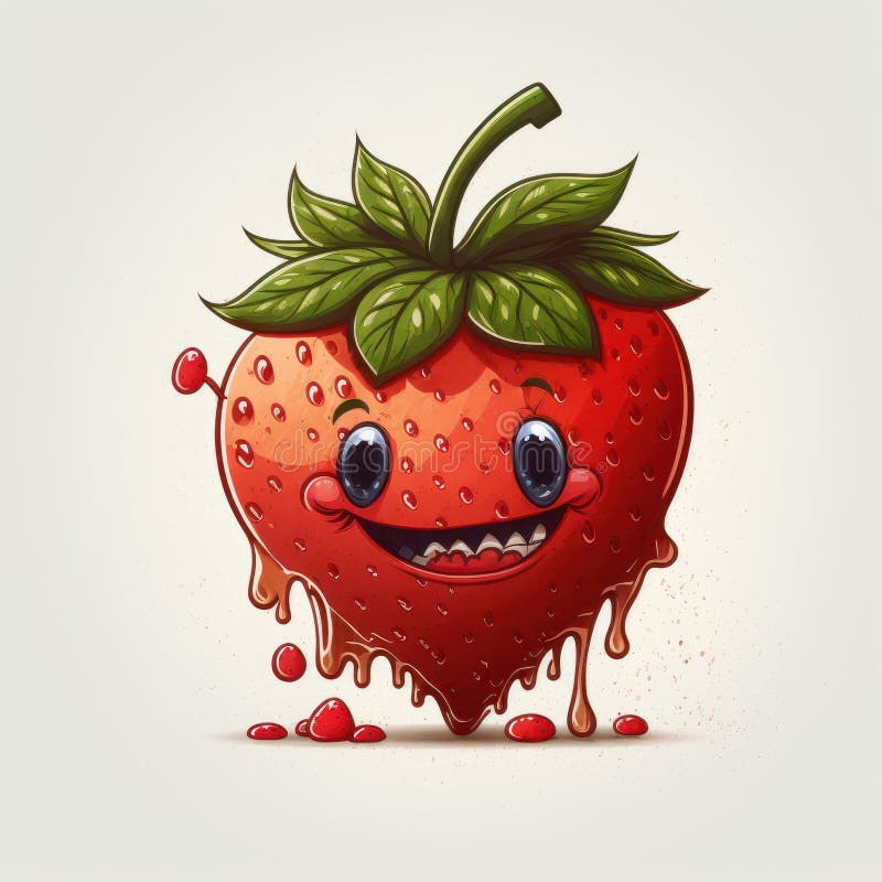 Cute Character Strawberry, Doodle Styled, Generative Ai Stock ...