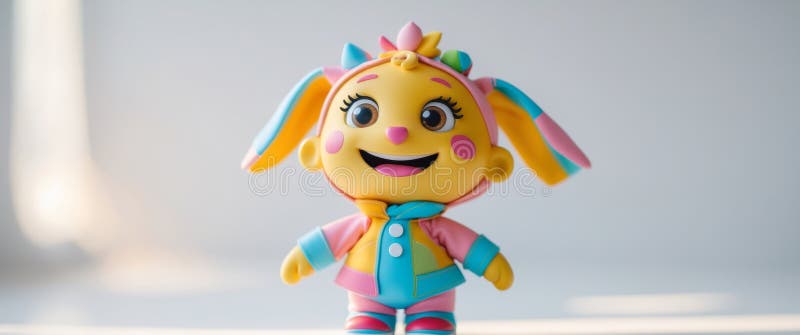 Cute Character Toy with Happy Expression and Colorful Outfit Design ...