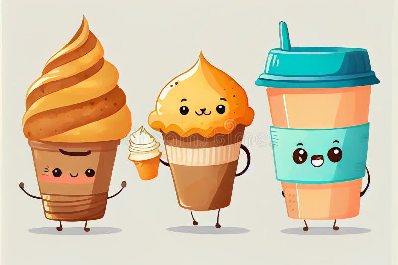 Cute Characters Coffee in Paper Cup Takeaway and Croissan Stock ...