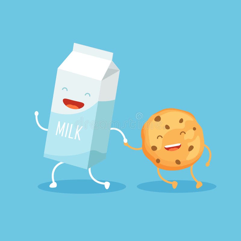 Cute Characters of Cookie and a Package of Milk. Stock Vector ...