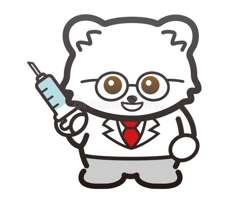 Cute Cartoonish Cat Doctor Holding a Syringe. Vector Illustration ...