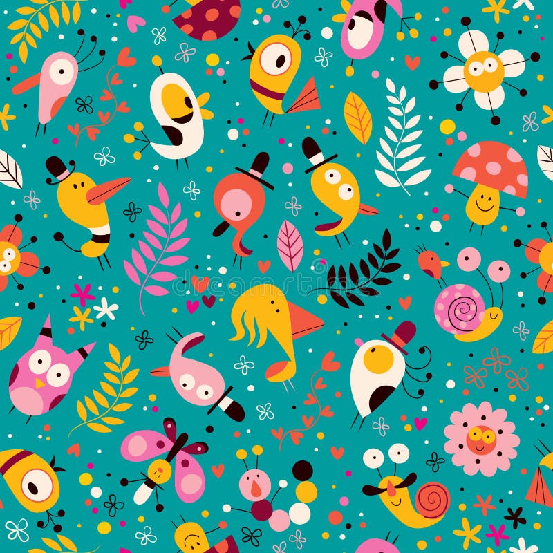 Cute Characters Nature Pattern Stock Vector - Illustration of animals ...