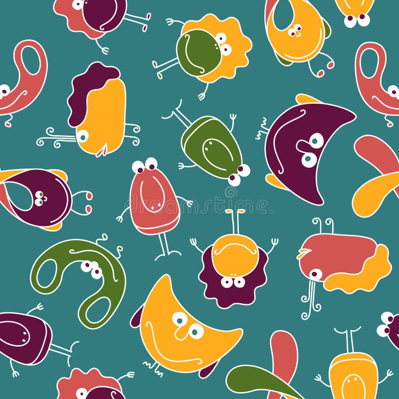 Cute Characters Seamless Pattern Stock Vector - Illustration of cartoon ...