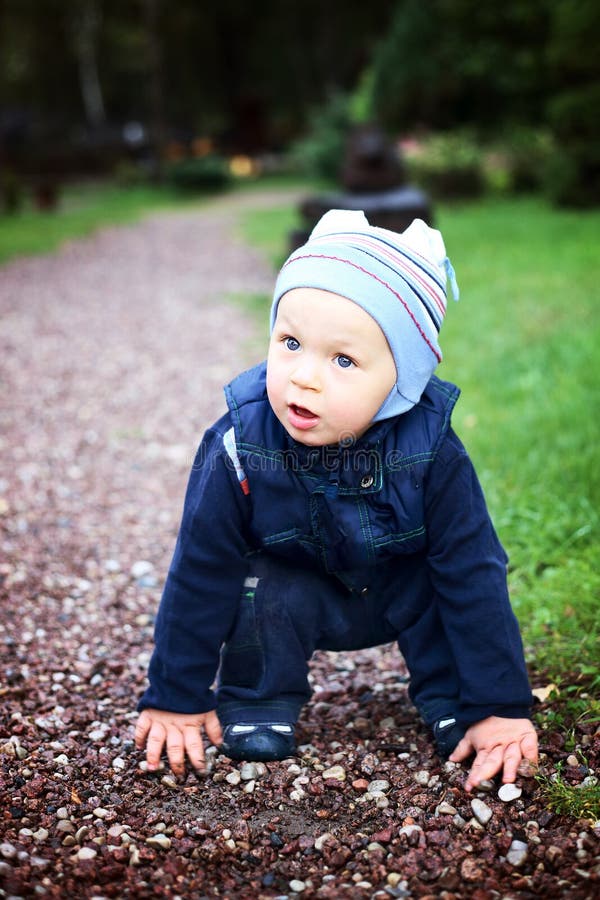 Cute Charming Boy Near Road Stock Image - Image of fatigue, little ...