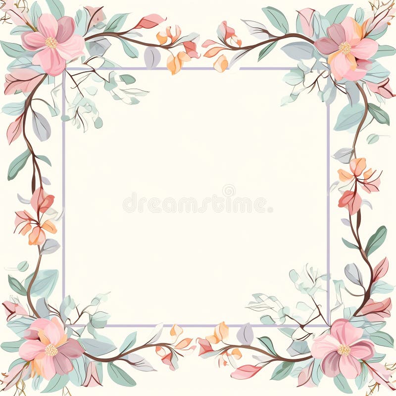Cute Charming Vines Floral Frame Watercolor Stock Illustration ...