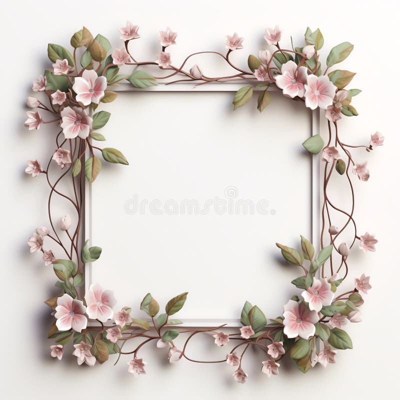 Cute Charming Vines Floral Frame Watercolor Stock Illustration ...