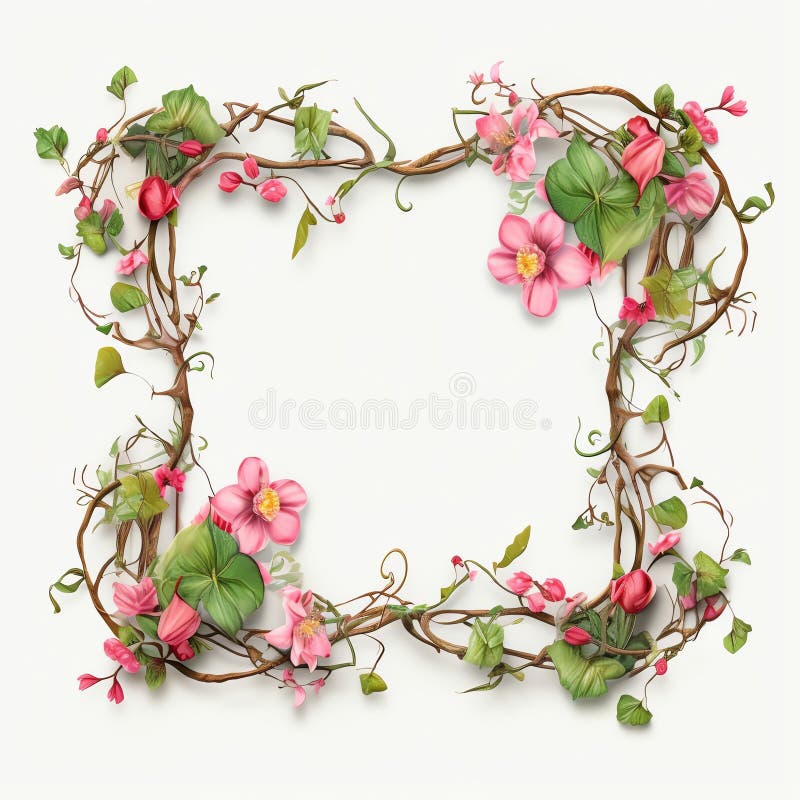 Cute Charming Vines Floral Frame Watercolor Stock Illustration ...