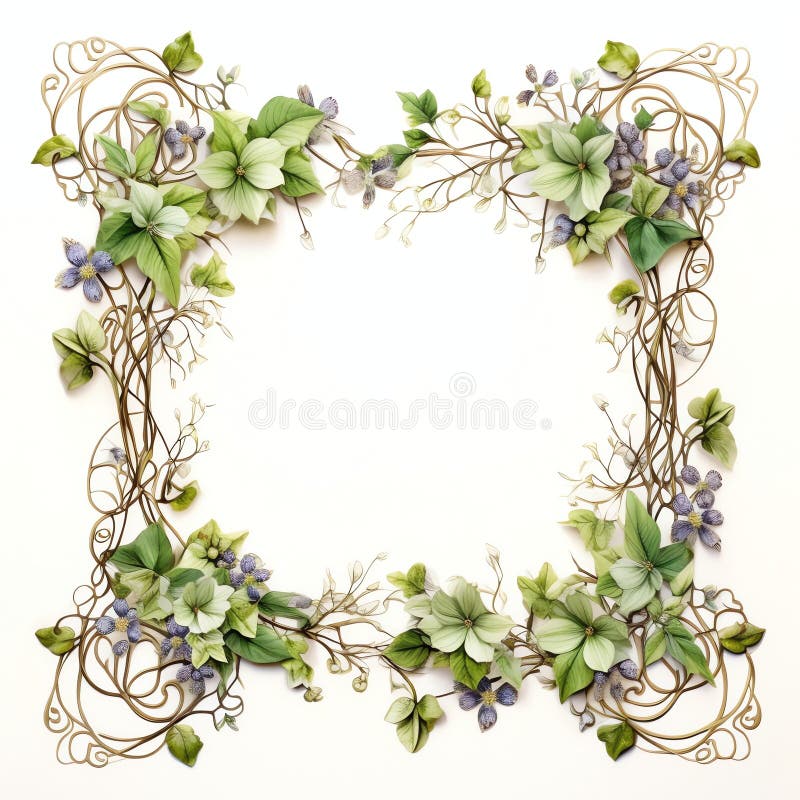 Cute Charming Vines Floral Frame Watercolor Stock Illustration ...