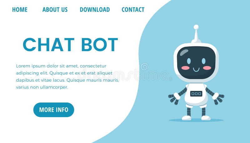 Cute Chat Bot Character, Landing Page Template, Flat Vector ...