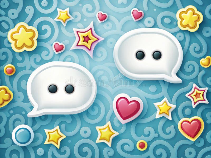 Cute Chat Bubbles Conversing on Whimsical Blue Background Stock ...