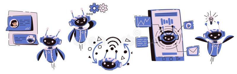 Cute Chatbot AI Characters Set Stock Vector - Illustration of ...