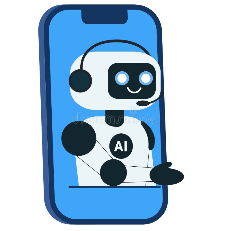 Cute Chatbot, Robot Greeting from Mobile Phone Screen Stock Vector ...