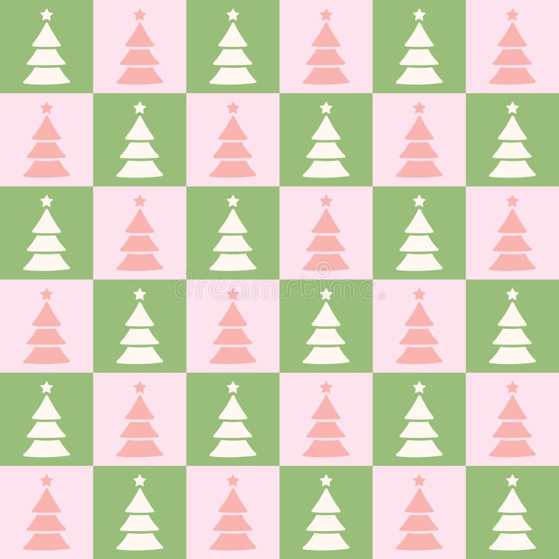 Cute Checkered Retro Pastel Christmas Tree Vector Repeat Pattern ...