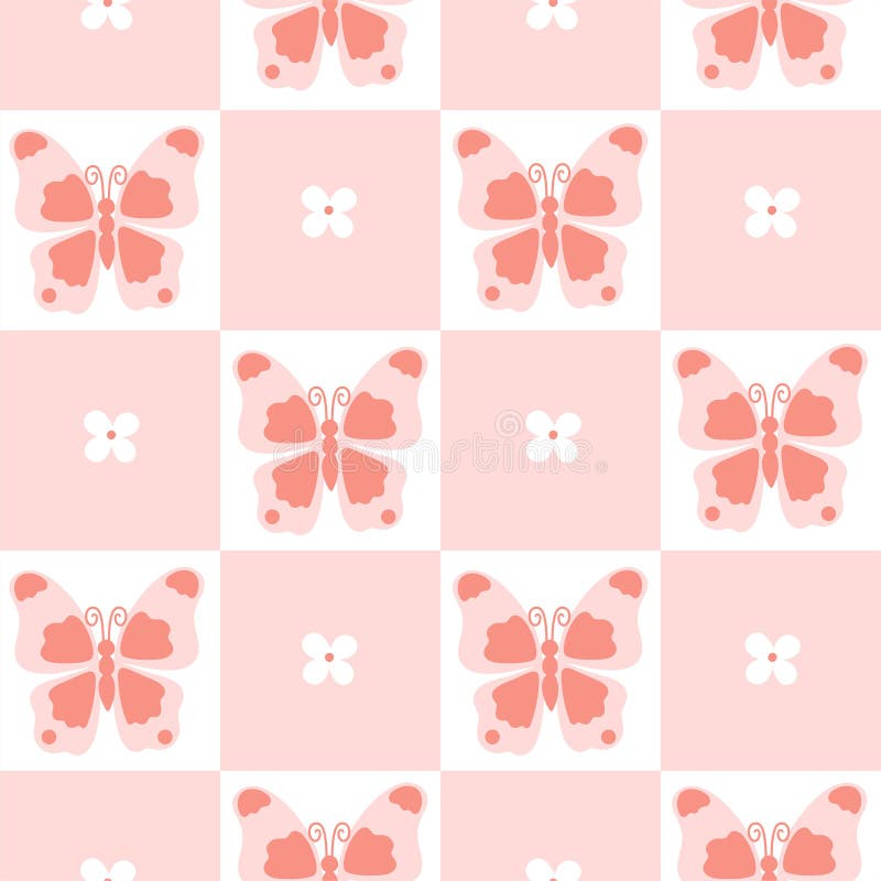 Checkered Seamless Pattern with Cute Smiling Flowers. Vector Graphics ...