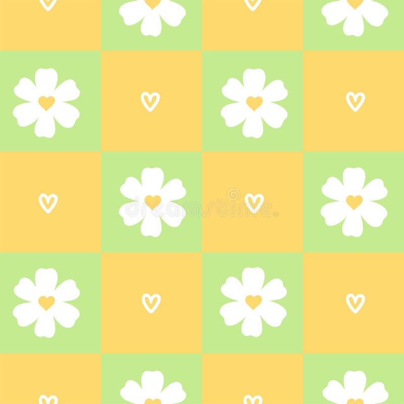 Checkered Seamless Pattern with Cute Smiling Flowers. Vector Graphics ...