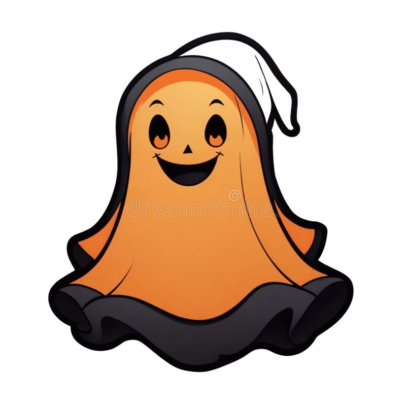 Cheerful Little Orange Ghost Stock Image - Illustration of drawing ...