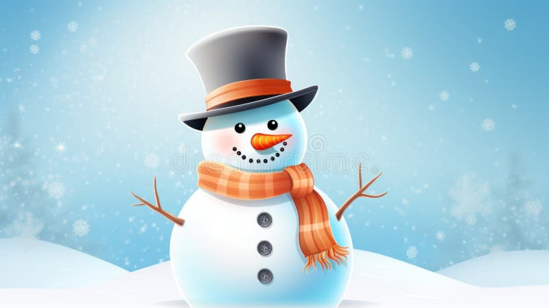 A Cute and Cheerful Snowman with a Carrot Nose Stock Image - Image of ...