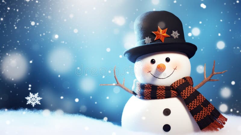 A Cute and Cheerful Snowman with a Carrot Nose Stock Image - Image of ...