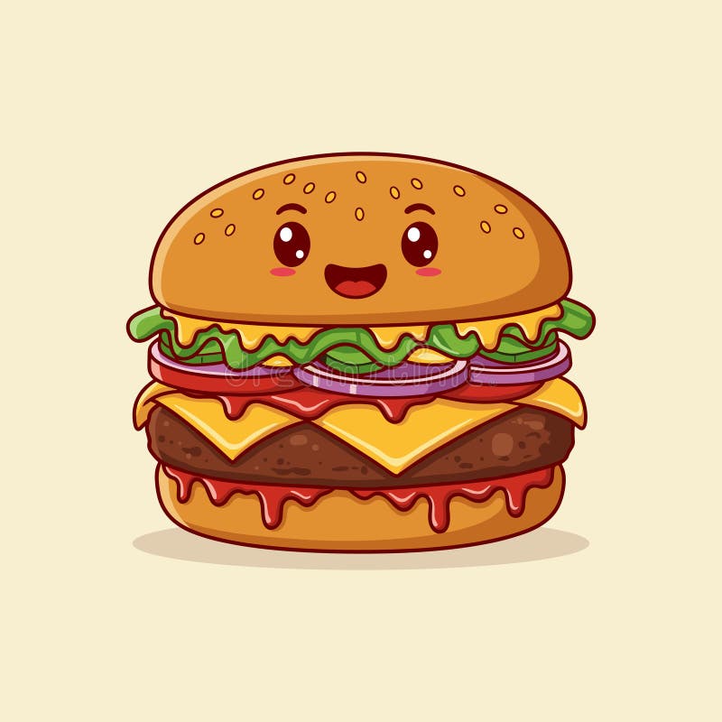 Cute Cheeseburger Cartoon Vector Illustration Stock Vector ...