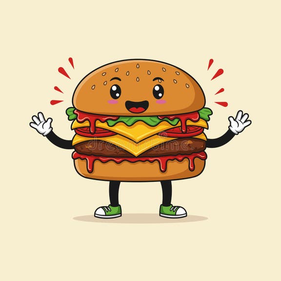 Cute Cheeseburger Cartoon Vector Illustration Stock Vector ...