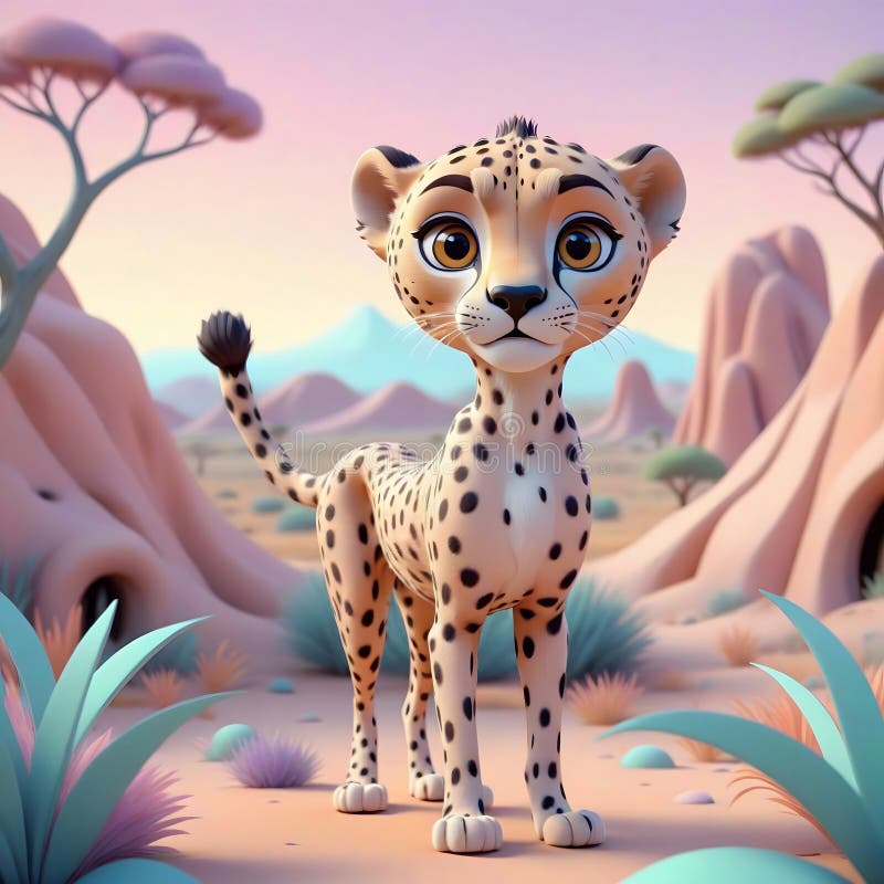 Cute Cheetah Cartoon Character in Desert Landscape Stock Illustration ...