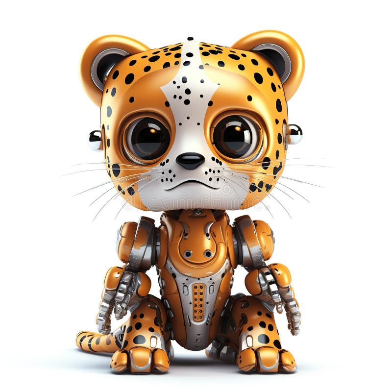 Cute Cheetah Robot, Robotic Animal Isolated Over White Background ...