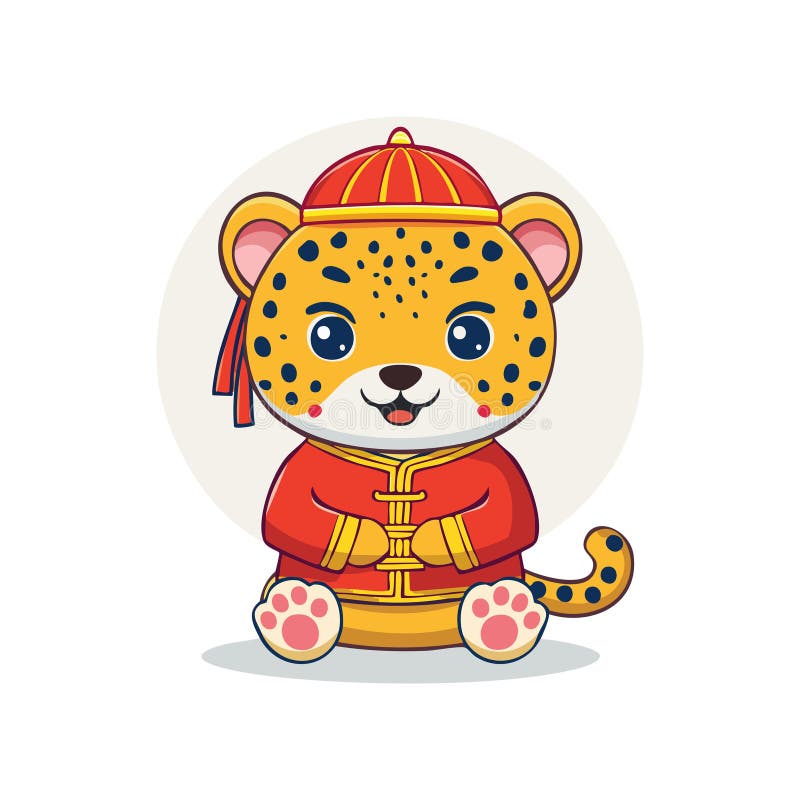 Cute Cheetah with Traditional Chinese Clothing Stock Vector ...