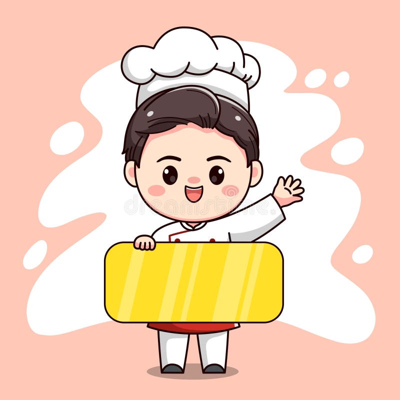 Cute Chef Boy Character with a Board for Text Stock Illustration ...