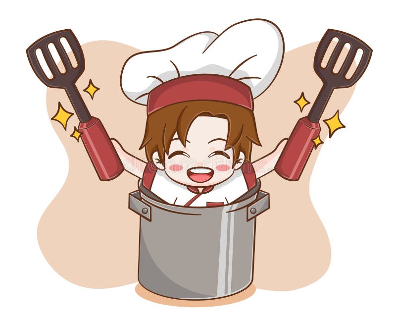 Cute Chef Boy in a Pan Cartoon Illustration Stock Vector - Illustration ...