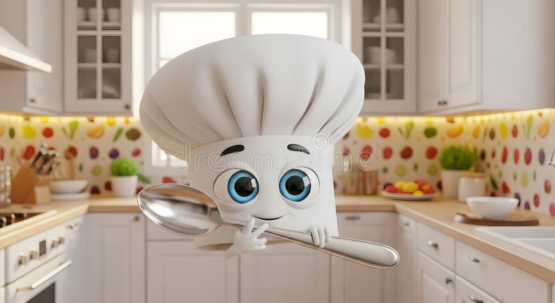 Cute Chef Hat Character in Kitchen Stock Image - Image of adorable ...