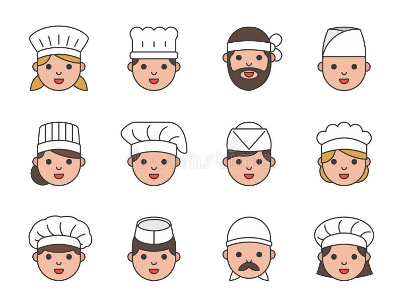 Cute Chef Head Outline Icon, Editable Stroke Stock Vector ...
