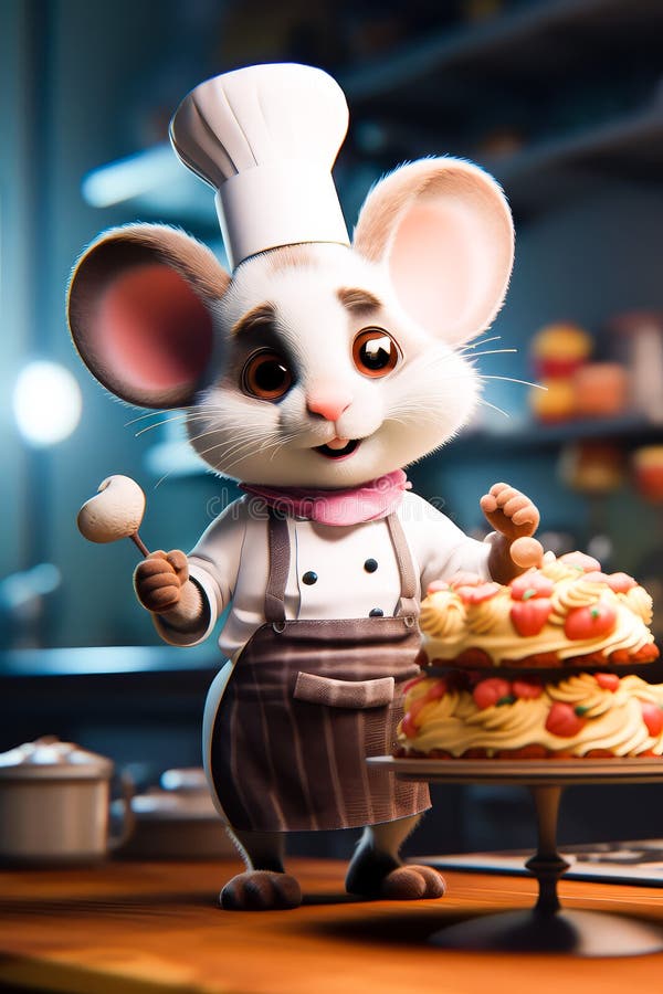 Cute Chef Mouse Confectioner Holds a Cake in His Hands at the Kitchen ...