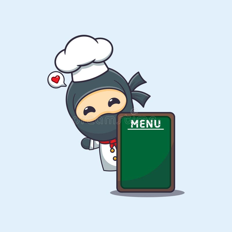 Cute Chef Ninja with Menu Board Cartoon Vector Illustration Stock ...