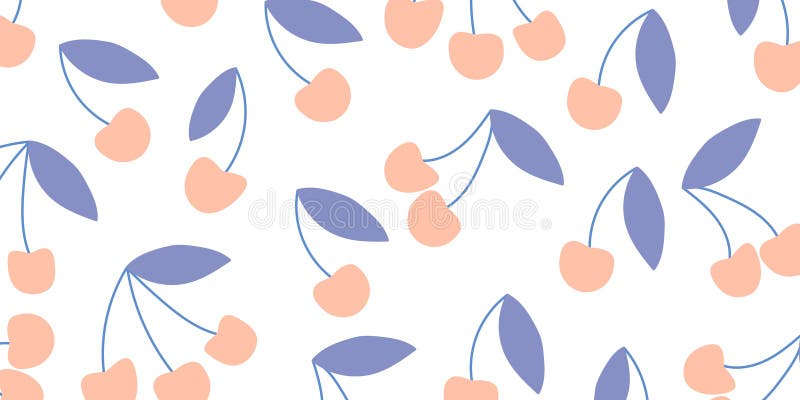 Cute Cherries with Leaves Pattern Illustration on White Background ...