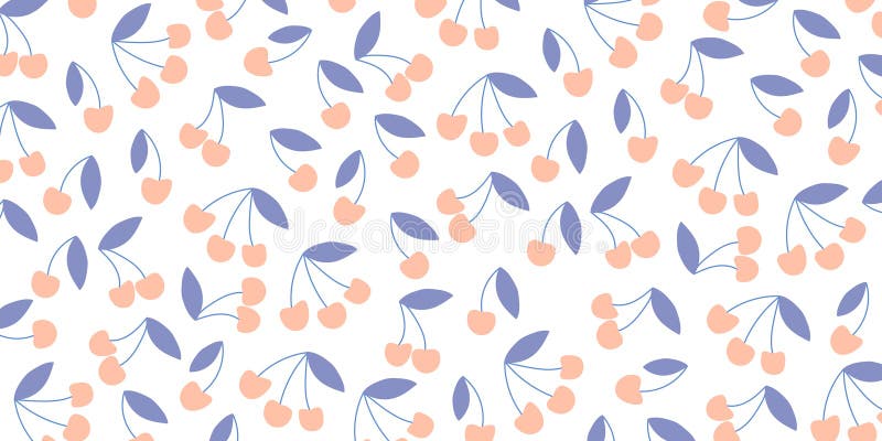 Cute Cherries with Leaves Pattern Illustration on White Background ...