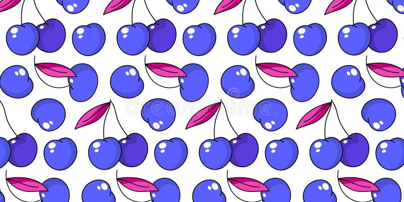 Cute Cherries with Leaves Pattern Illustration on White Background ...