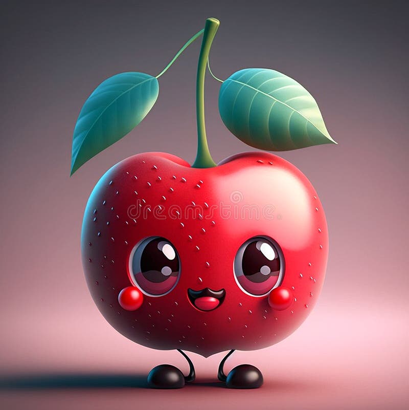 Cute Cherry Character Illustration by Generative AI Stock Illustration ...