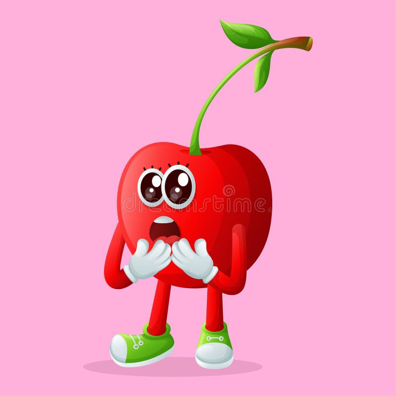 Cute Cherry Character with a Surprised Face and Open Mouth Stock Vector ...
